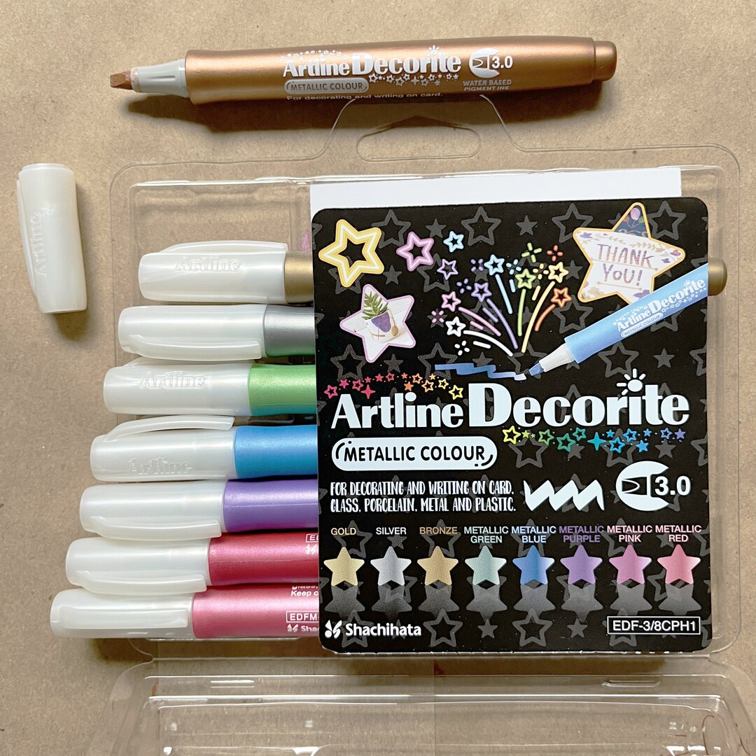 Metallic Marker Set, 8 Colors, Chisel Point Nib, Artline Decorite, Wet ...