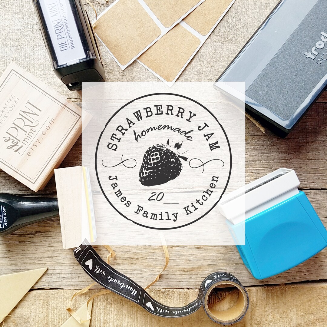 Strawberry Jam Label Stamp Custom Canning Labels Rubber - Etsy