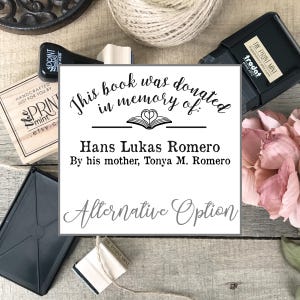 Donated in Memory of Book Rubber Stamp- Library Donation Stamp- Book ...