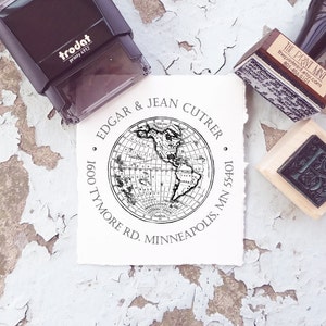 Map Stamp World Stamp Self-inking Address Stamp Globe | Etsy