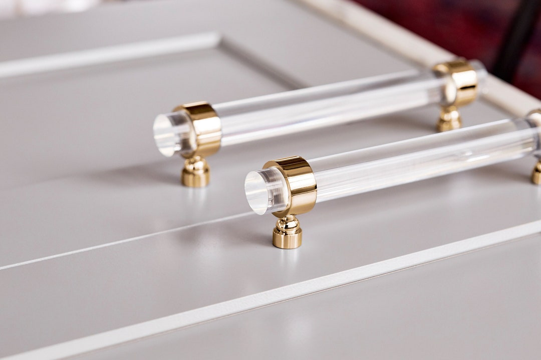 Lucite Pulls for Cabinets and Drawers, Brass 3/4" DIA Lucite Custom ...