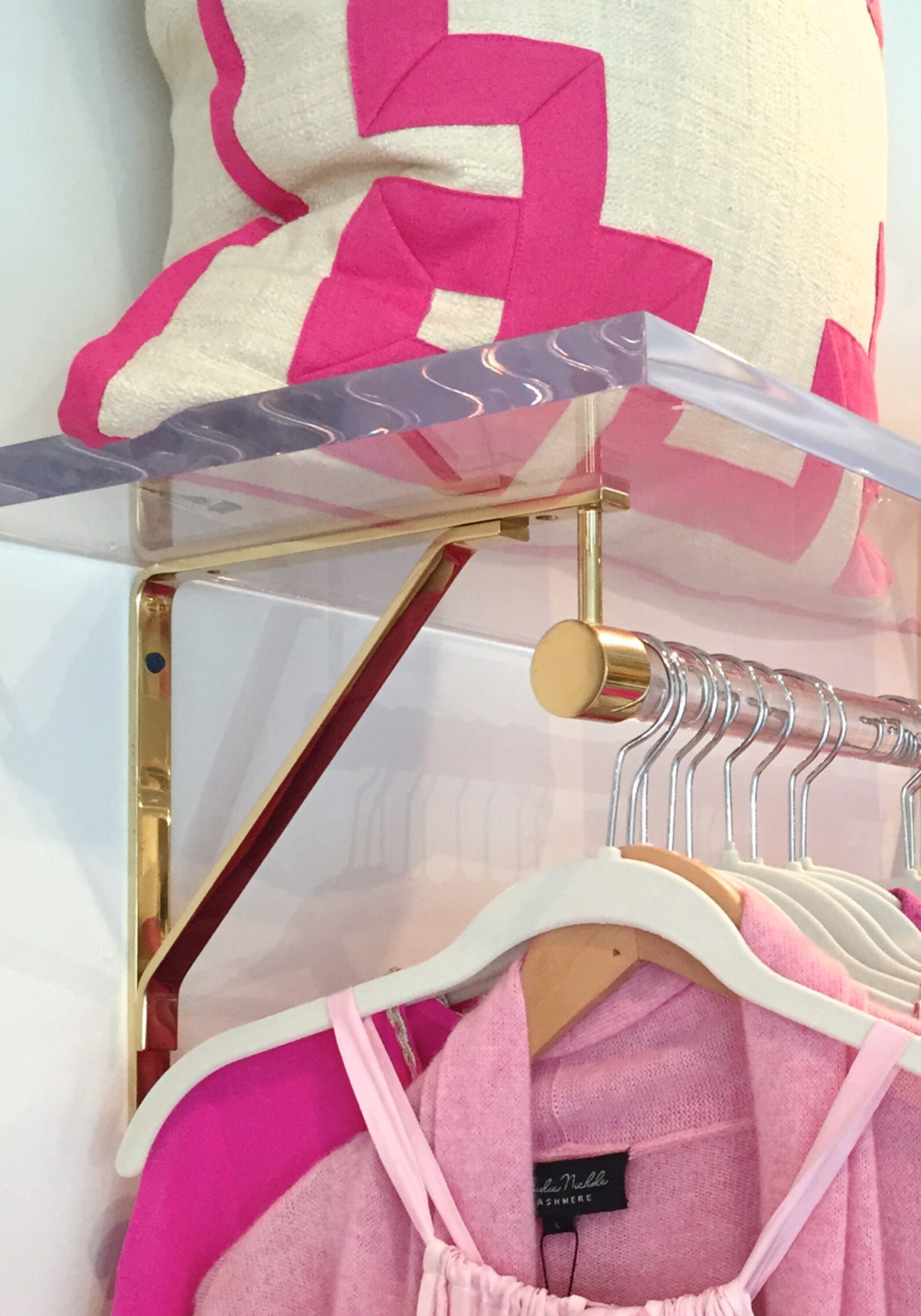 Lucite Wall Shelf With Brass Clothing Rack, Retail Display - Etsy