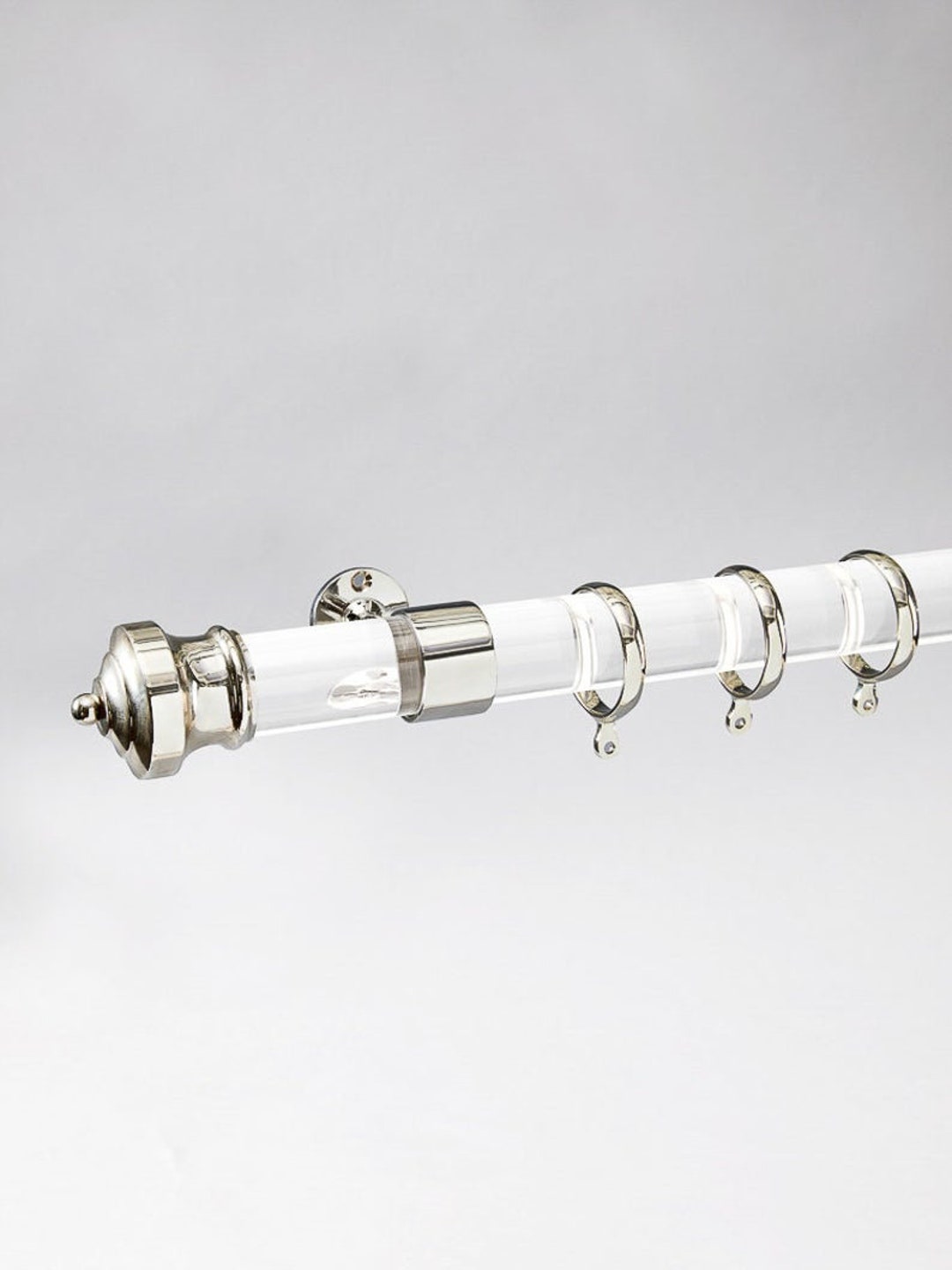1.5" Lucite Curtain Rod in Polished Nickel or Satin Nickel, Custom Cut ...