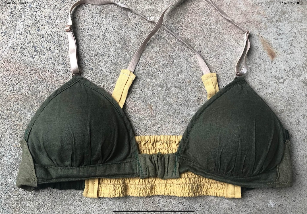 Linen Bra Bikini Olive Green Natural Fibre Handmade Crop Top - Etsy