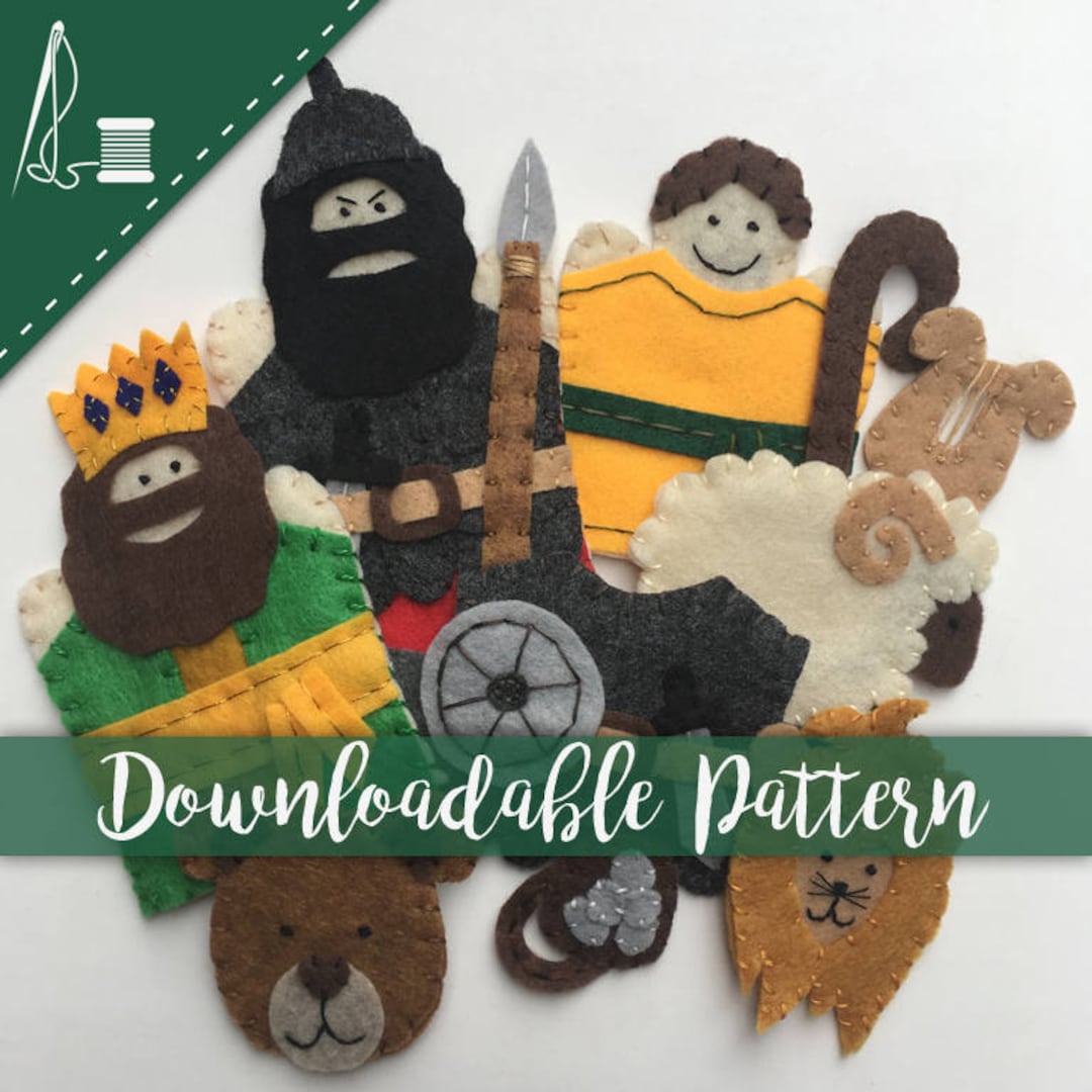 David and Goliath Children's Felt Finger Puppet Pattern Biblical Bible ...