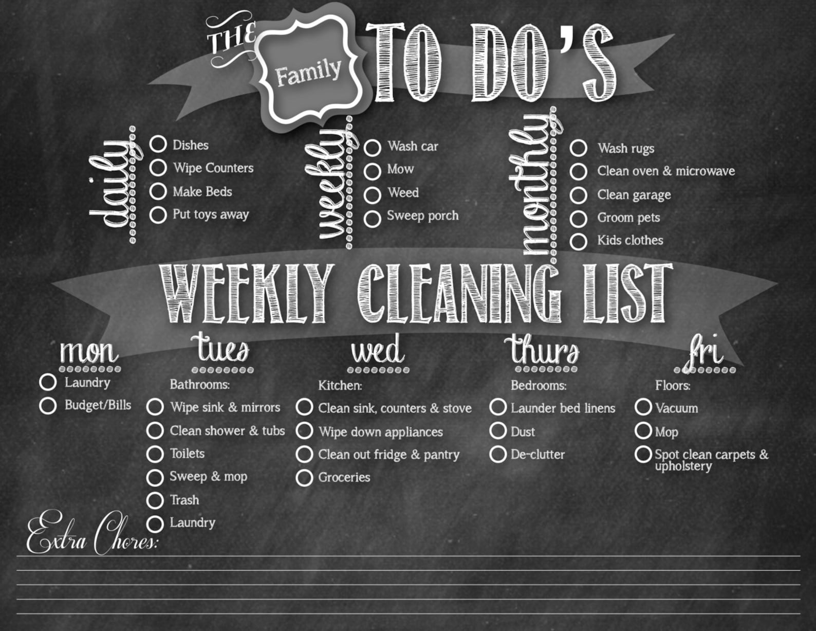 Chalkboard Cleaning Schedule - INSTANT DOWNLOAD - Etsy