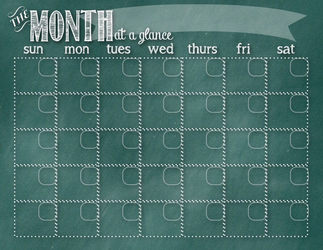 Chalkboard Calendar Blue INSTANT DOWNLOAD - Etsy