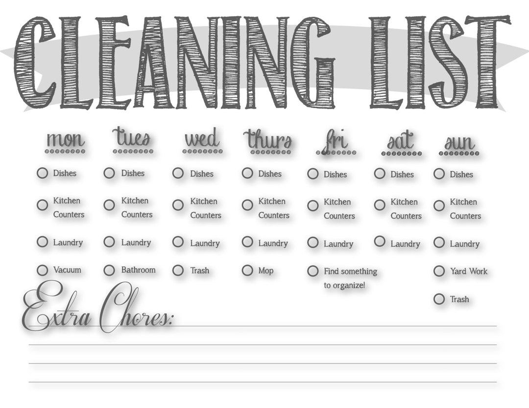 Chalkboard Cleaning Schedule - INSTANT DOWNLOAD - Etsy