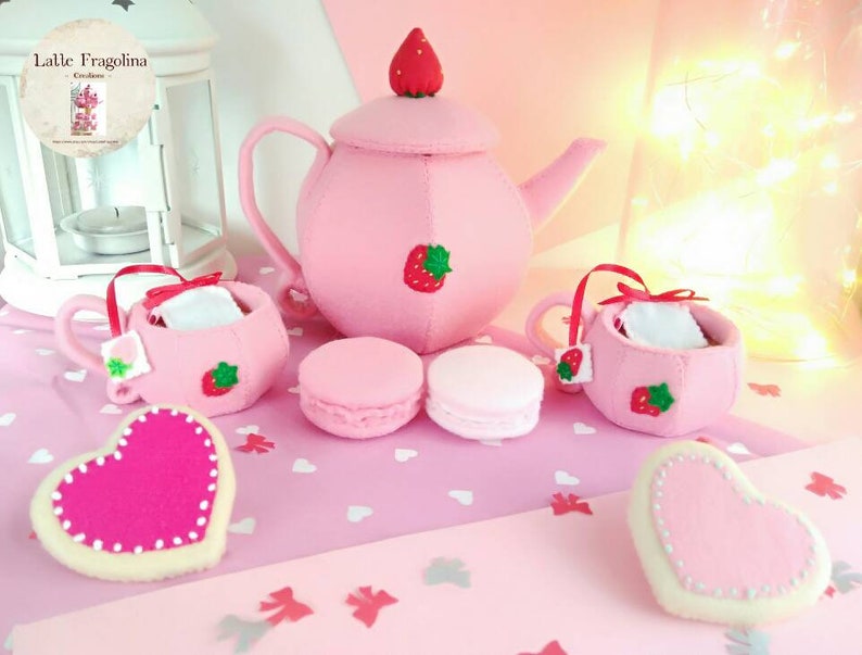 Strawberry Felt Tea Set With Macaron & Cookies Felt Toys(small) - Felt ...