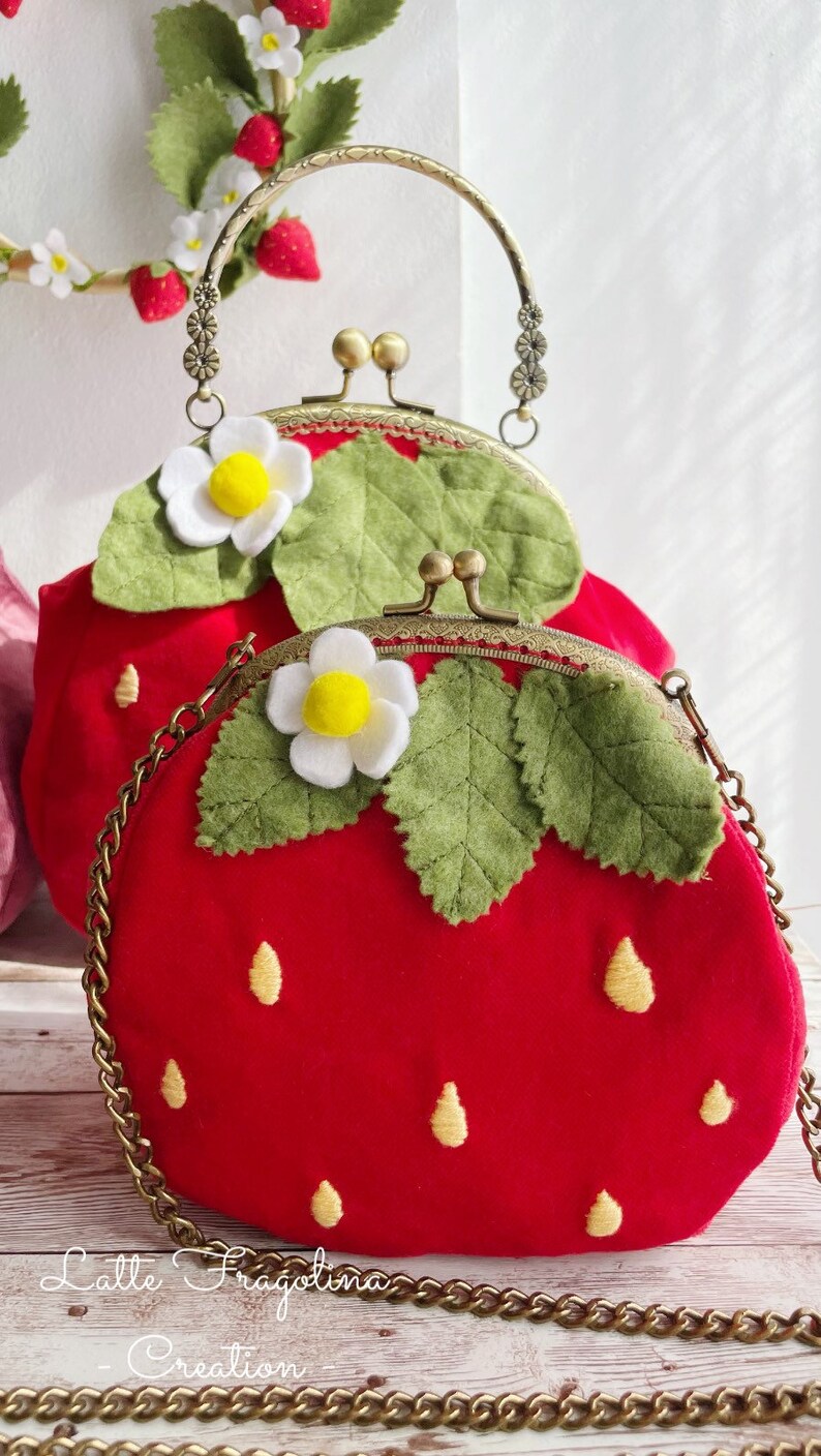Strawberry Bag Kisslock Velvet & Felt Hand Embroidered - Etsy