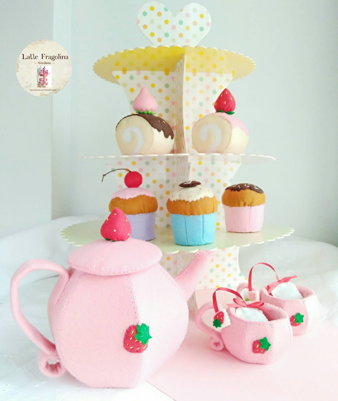 Tea Set Felt Toys, Strawberry Tea Set, Felt Food Toys for Children, Tea ...