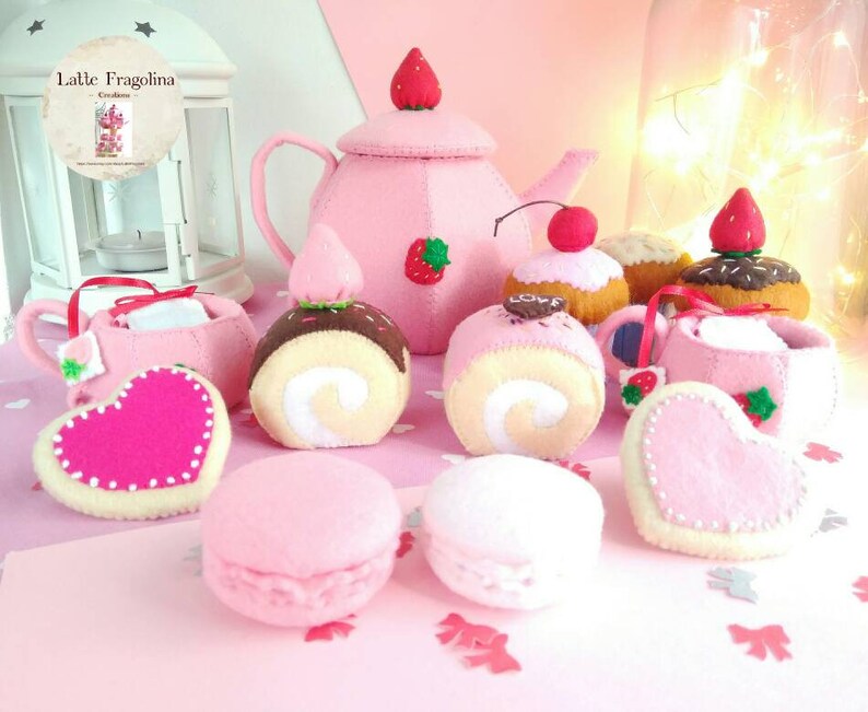 Felt Toys, Strawberry, Felt Tea Set, Large, Teapot and Cups Are ...