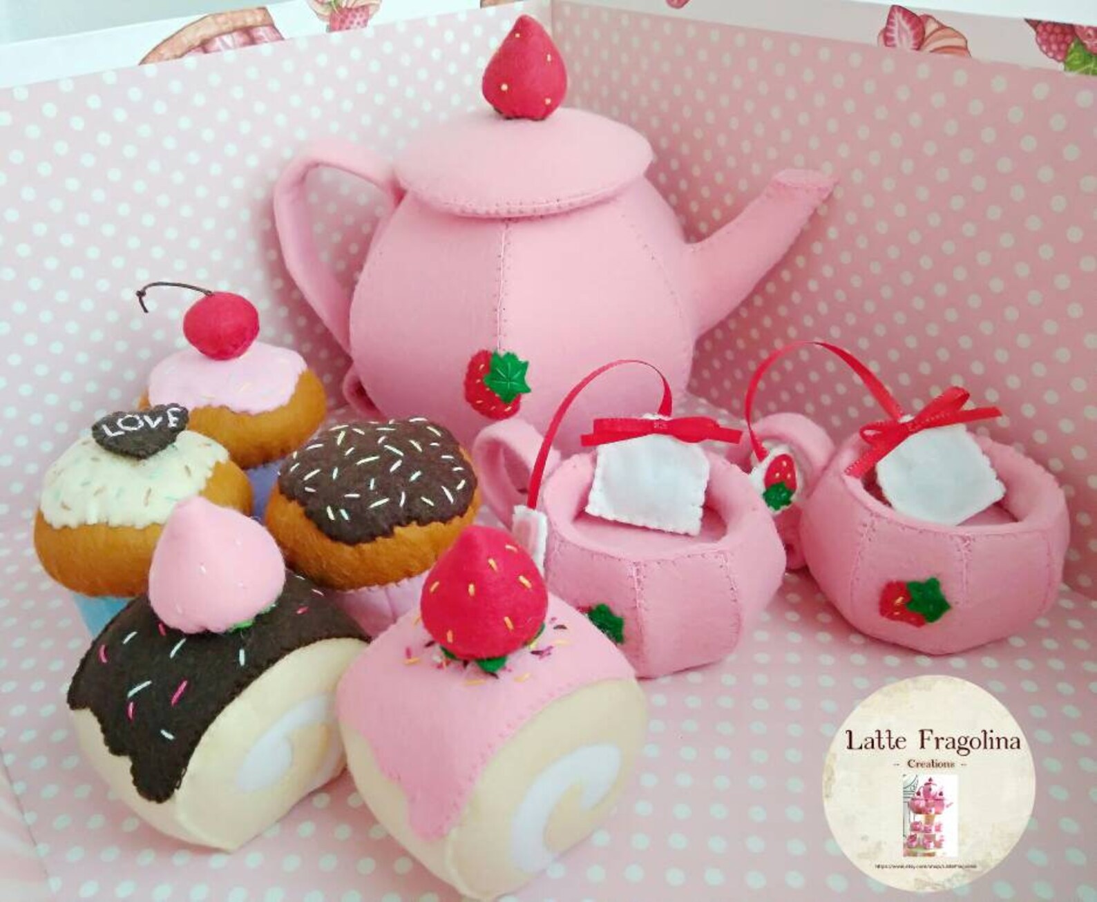 Tea Set Felt Toys, Strawberry Tea Set, Felt Food Toys for Children, Tea ...