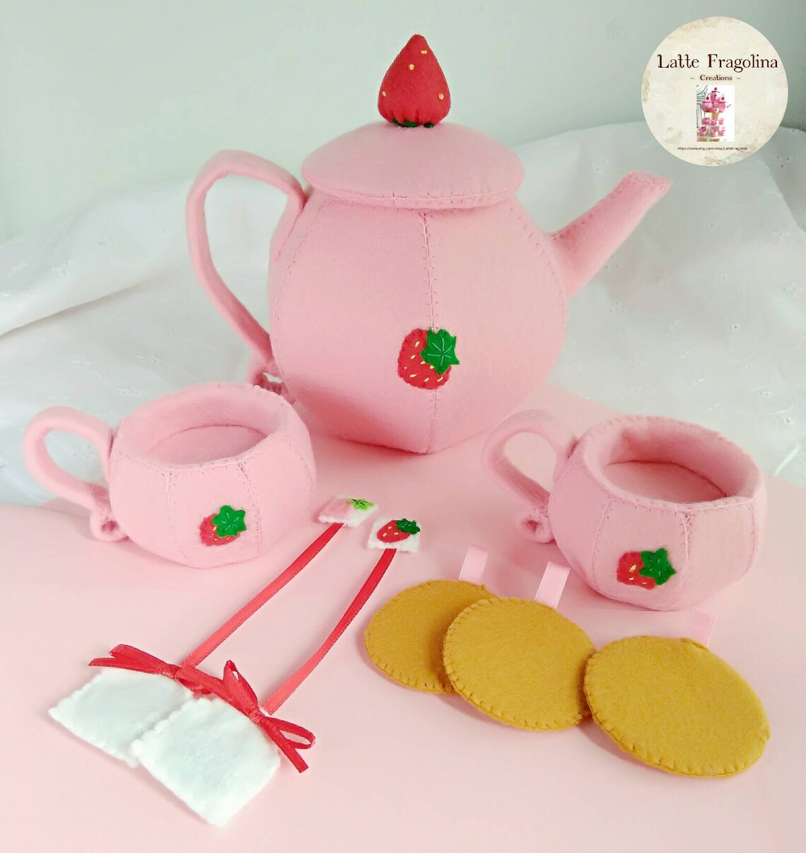Mini Strawberry Tea Set Felt Toys Felt Food Toys for Children Removable ...