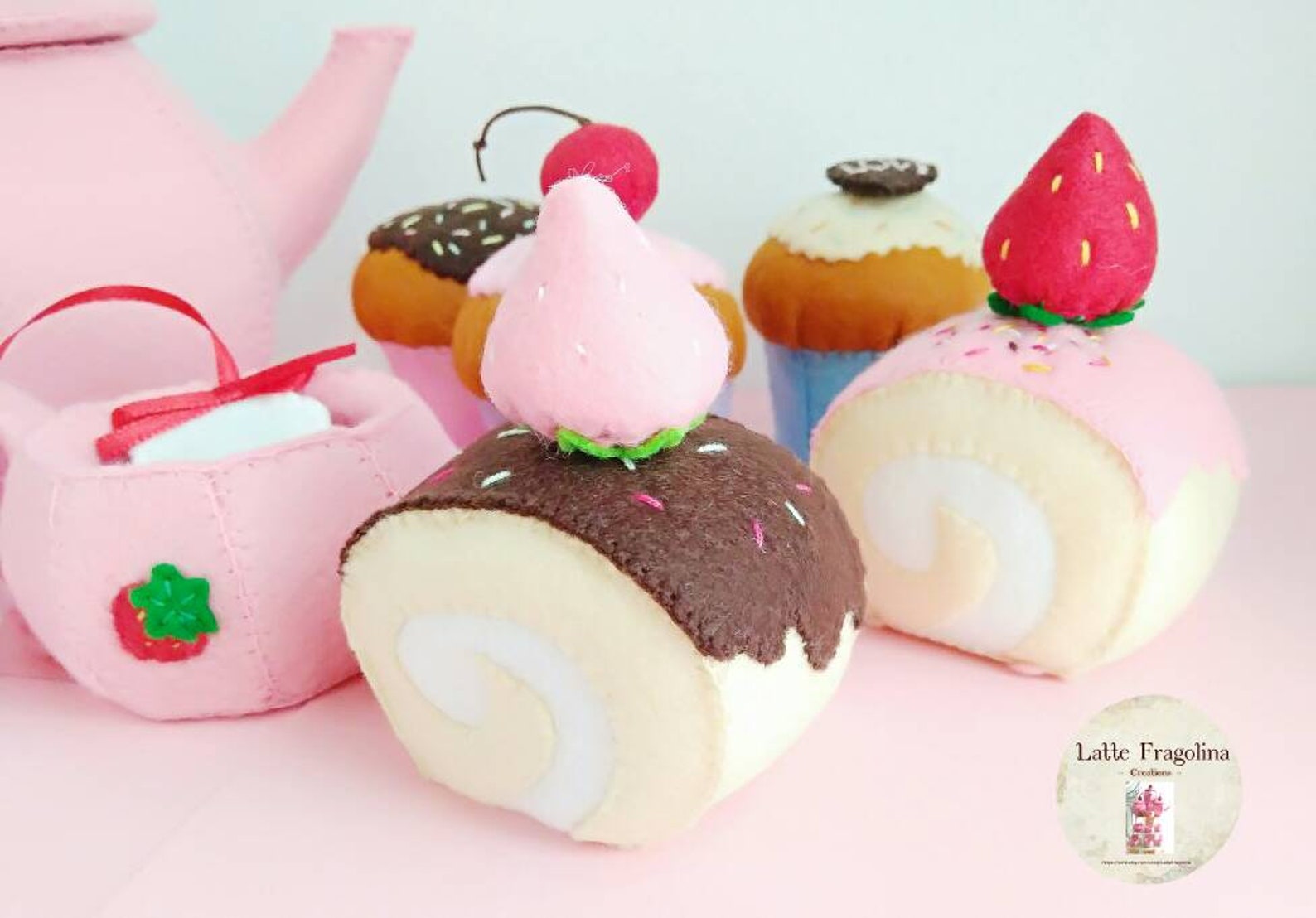 Tea Set Felt Toys, Strawberry Tea Set, Felt Food Toys for Children, Tea ...