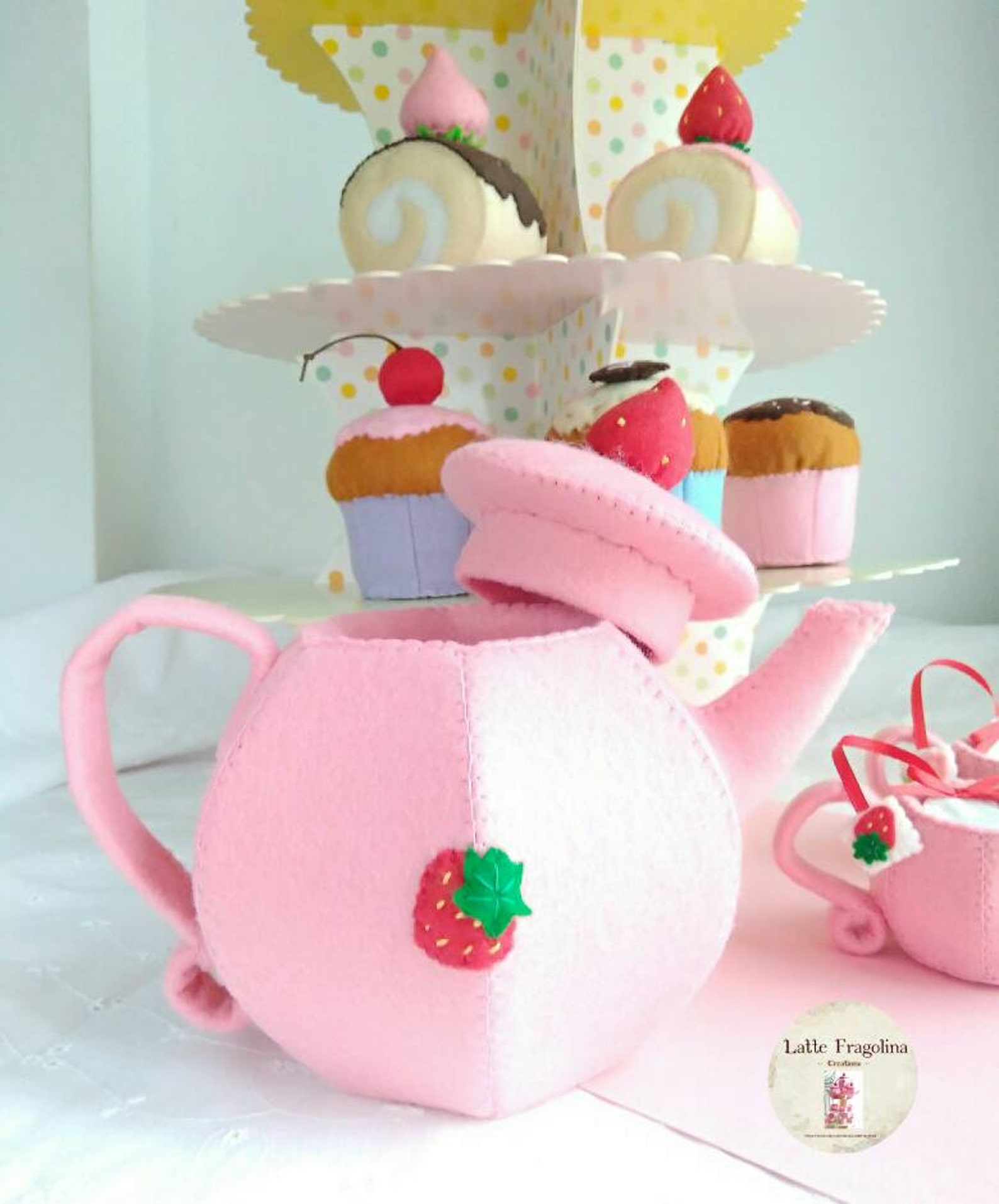 Tea Set Felt Toys, Strawberry Tea Set, Felt Food Toys for Children, Tea ...