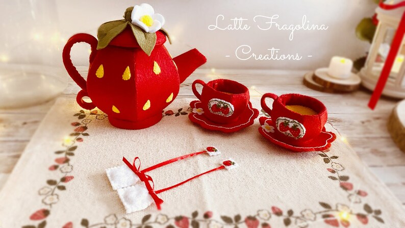 Strawberry Tea Time, Red Strawberry Tea Set, Felt Tea Set, Removable ...