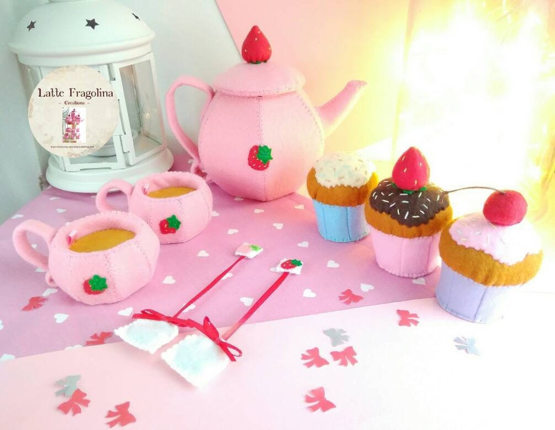 Strawberry Tea Set With Macaron & Cookies Felt Toys - Felt Food Toys ...