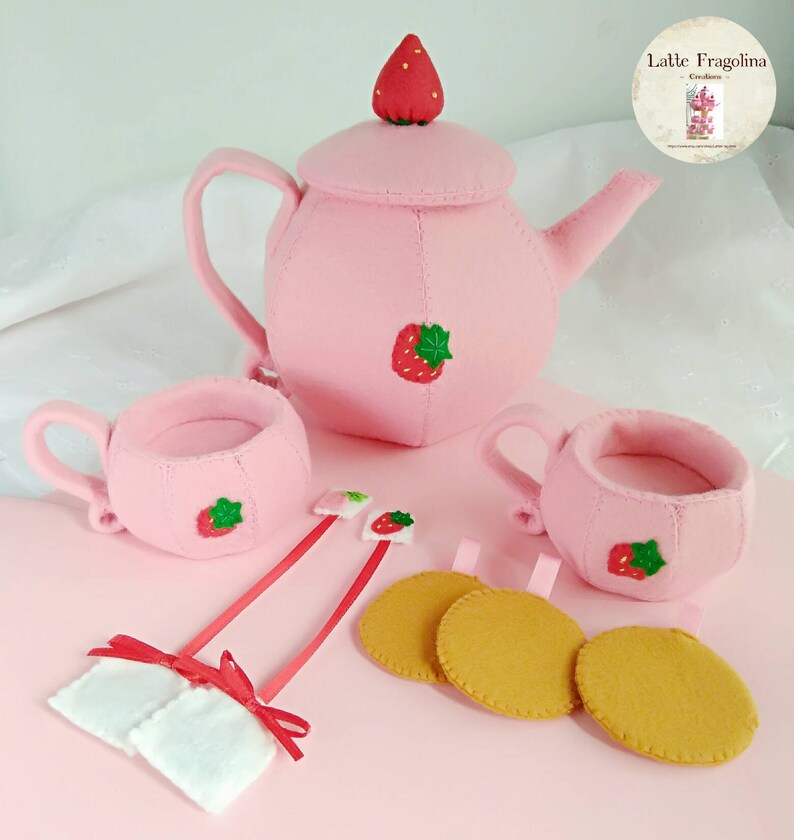Strawberry Tea Set With Macaron & Cookies Felt Toys Felt - Etsy