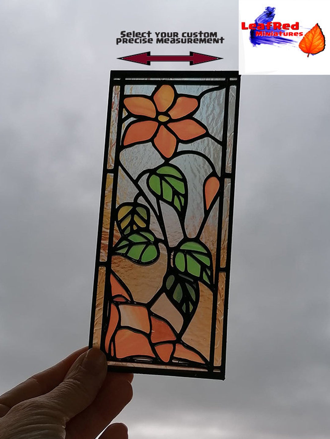 Miniature Stained Glass Window Panel ORANGE FLOWER Model. Custom Size ...