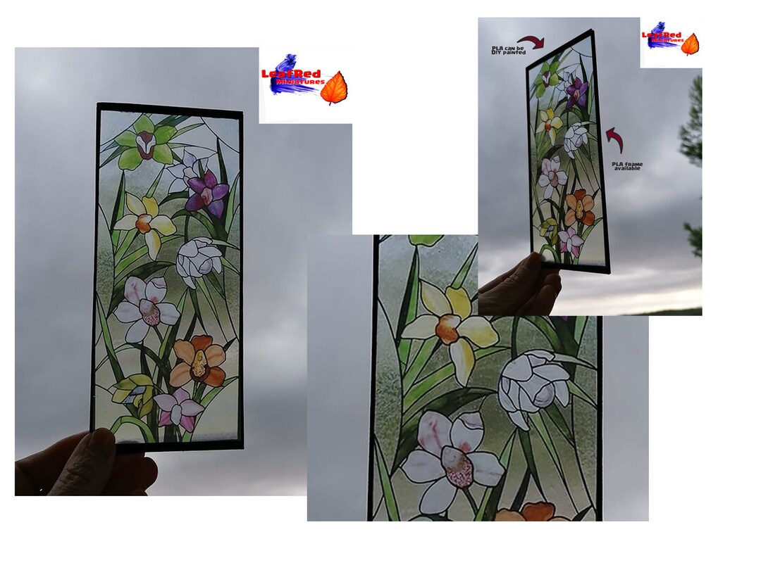 Miniature Stained Glass Window Panel BOUQUET FLOWER Model. Custom Size ...