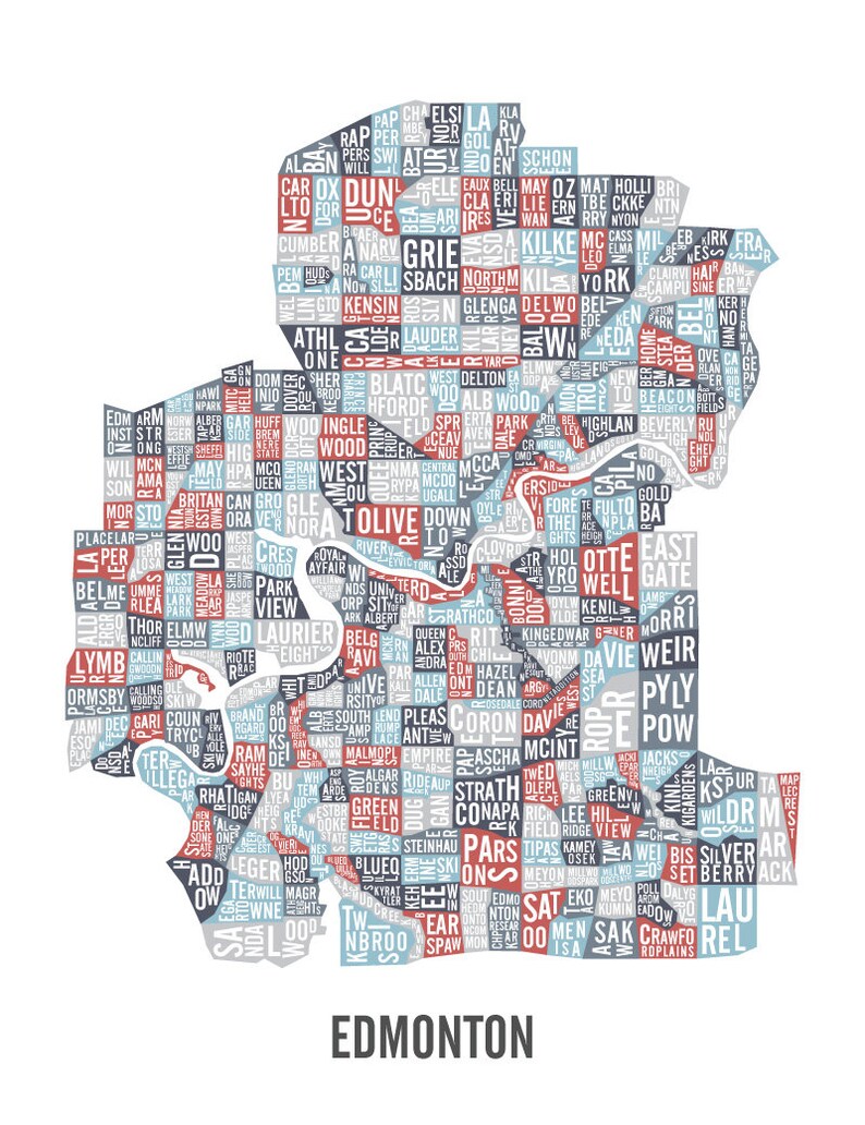 Edmonton Neighbourhoods City Map Edmonton Map Edmonton Art | Etsy