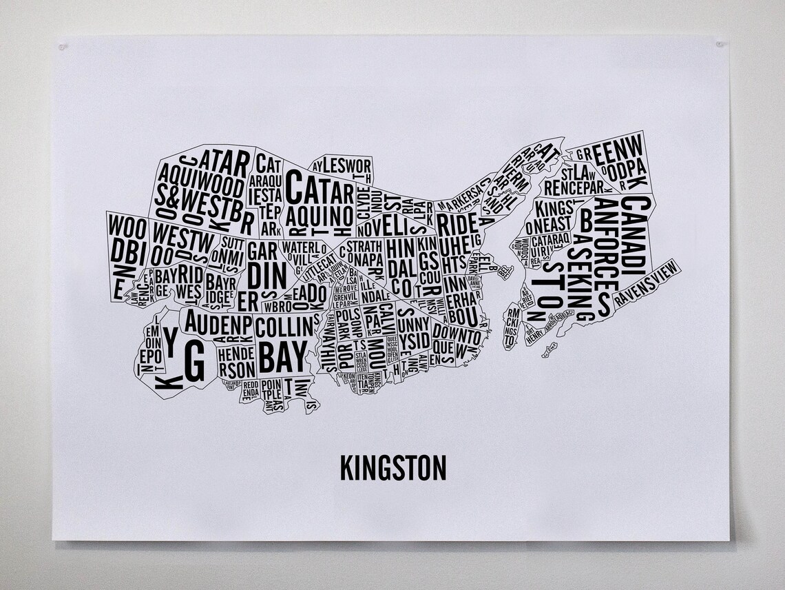 Kingston Neighbourhoods City Map Kingston Art Kingston Map | Etsy