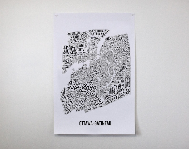 Ottawa-gatineau Neighborhoods Typographic City Map Poster - Ottawa Art ...