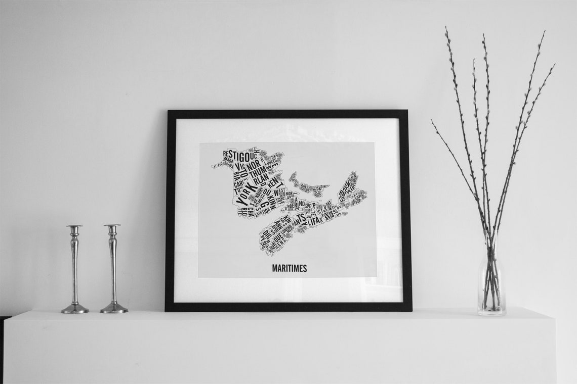 Maritimes Canada Districts & Cities Map Maritimes Art | Etsy