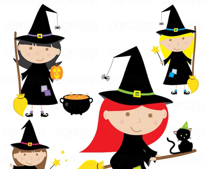 Witch Clipart, Halloween Clipart, Cute Witch, Halloween Graphics, Witch ...