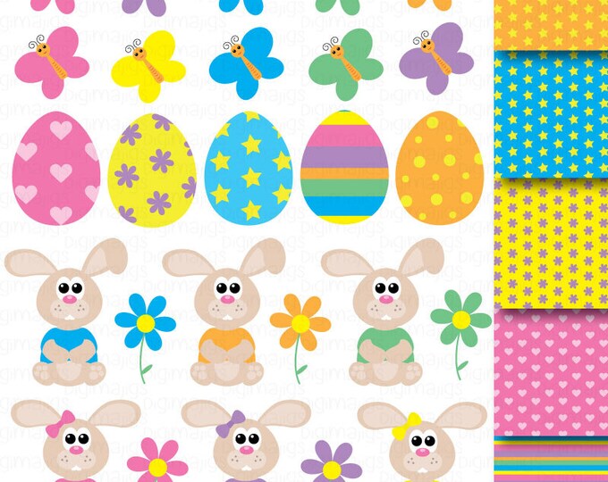 Easter Bunny Clipart, Cute Bunny Graphics, Invitations, Greeting Card ...
