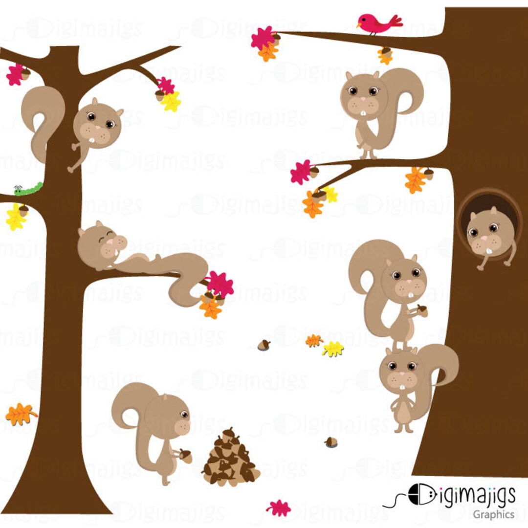 Fall Squirrels Cute Clipart Set Commercial and Personal - Etsy