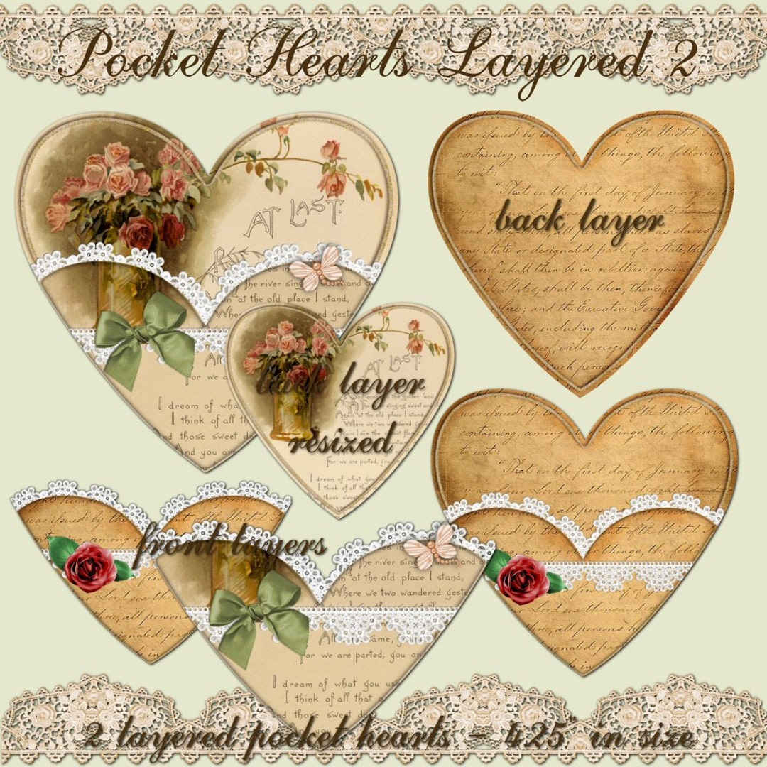 Pocket Hearts Layered 2 Printable Images - Etsy