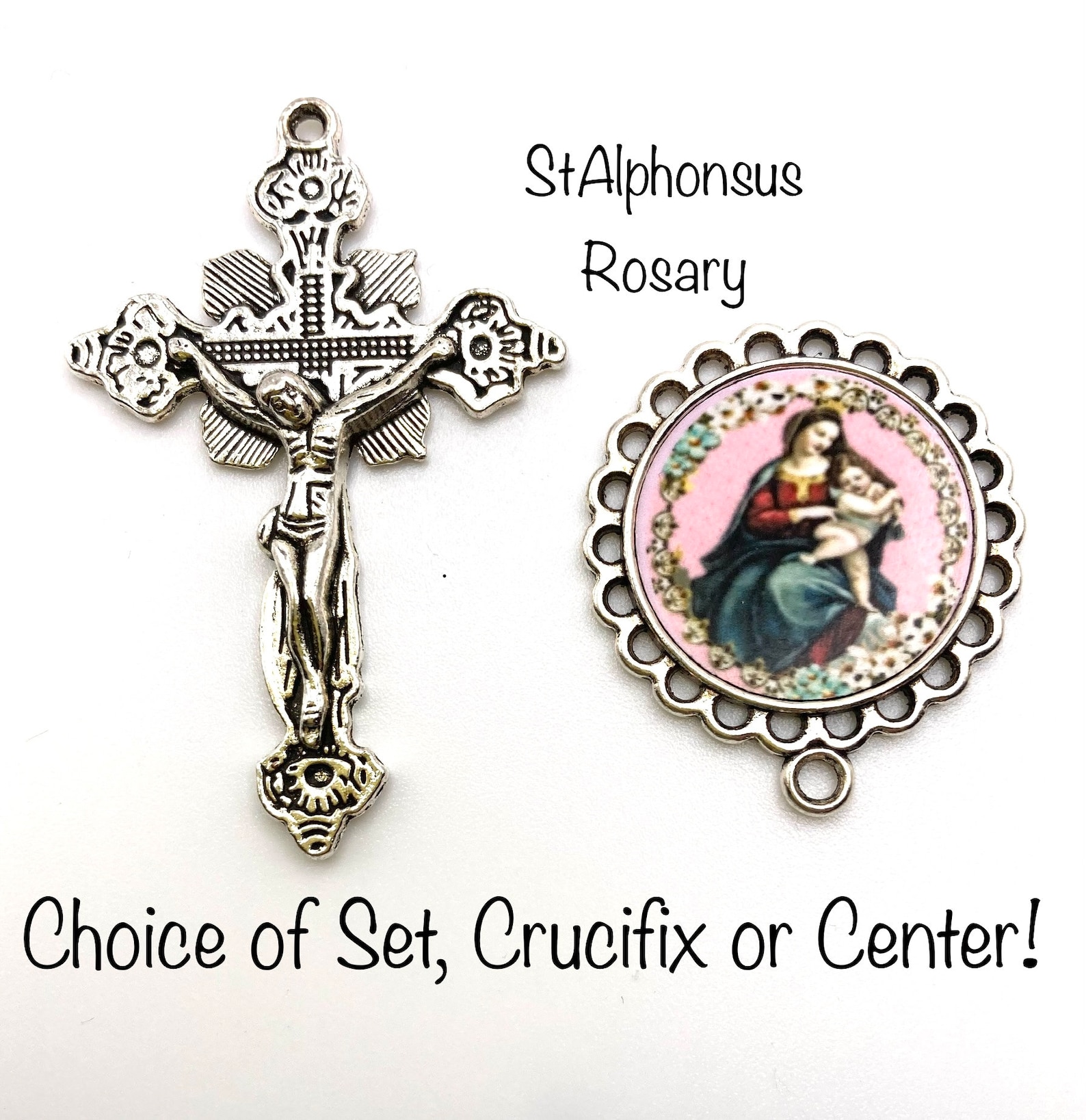 PINK Our Lady & Jesus Framed in Flowers | Center or WATERPROOF Crucifix ...