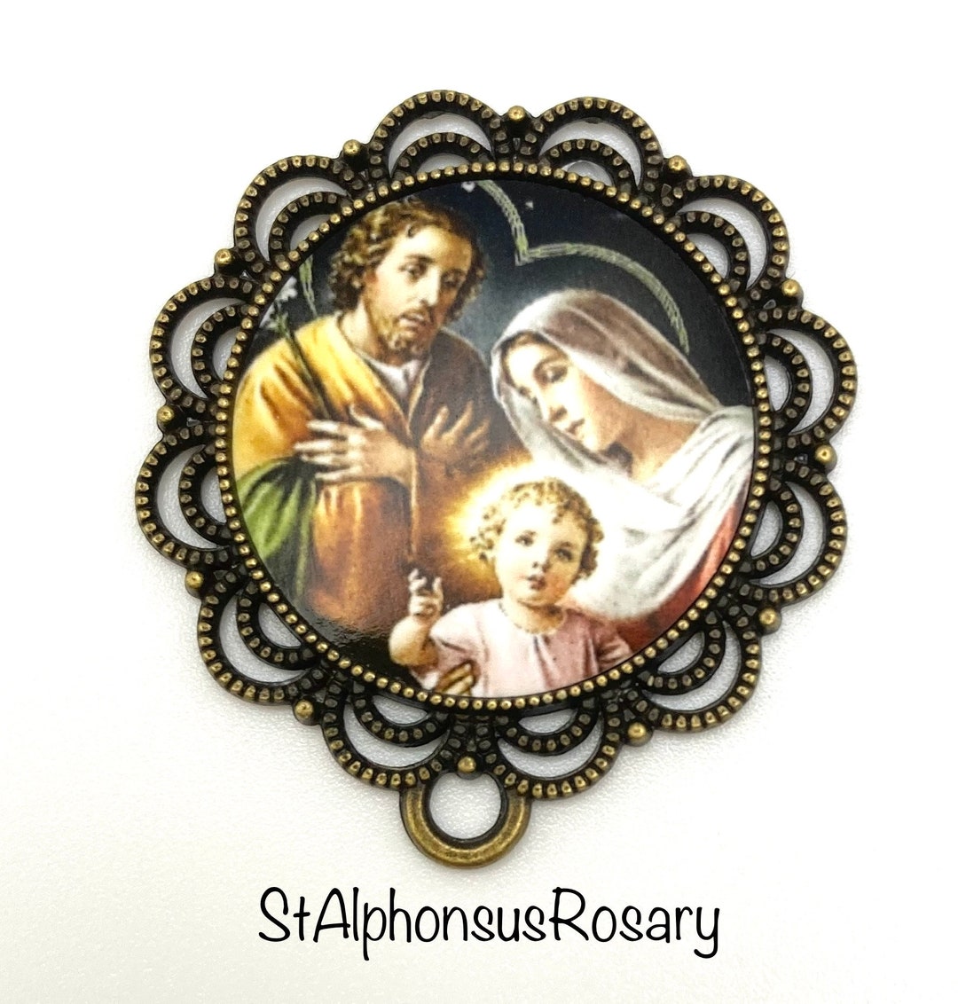 WATERPROOF | LARGE Custom Bronze Finish Rosary Center | Holy Family ...