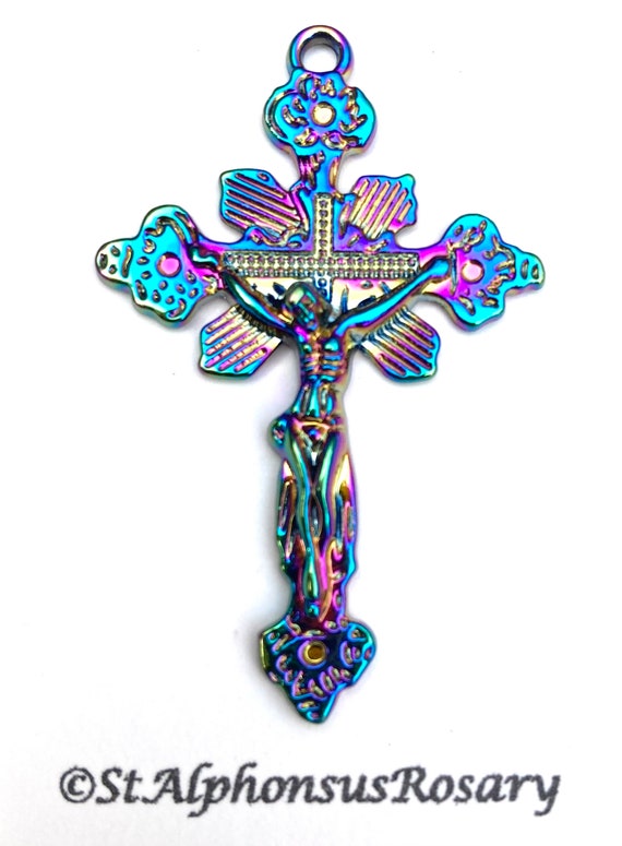 Rainbow Colored Deluxe Rosary Crucifix or Pendant Medium - Etsy