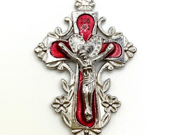 Lot of 2 Jesus Red Enamel Crucifix Rosary Cross Made in ITALY Silver ...