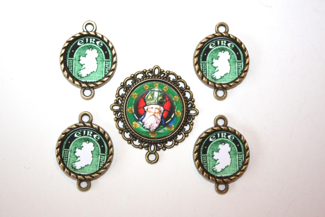 IRISH St. Patrick Bronze Rosary Parts Set # 4~ Green Ireland ("eire ...