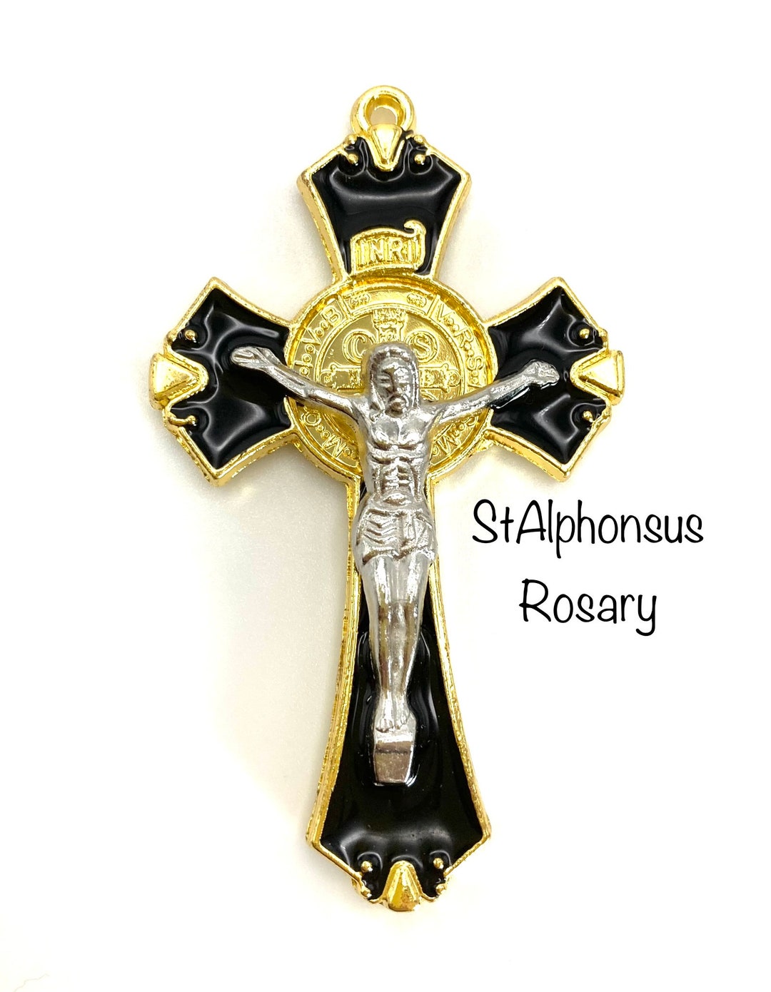 Three Inch Black Enamel Gold Tone Double-sided St. Benedict Crucifix ...