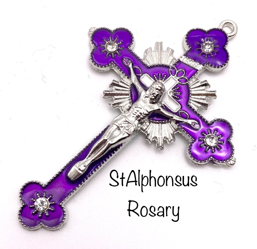 Deep Violet Purple Enamel Rhinestone Deluxe Rosary Crucifix or Pendant ...