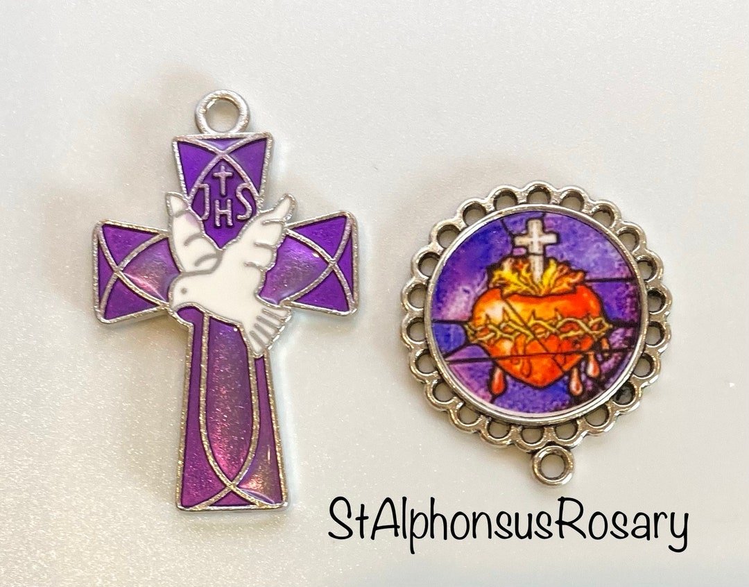 WATERPROOF | PURPLE Holy Spirit Rosary Set & Sacred Heart Center ...