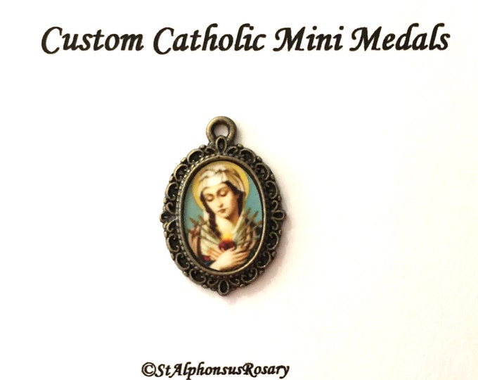 Sorrowful Mother Mary MINI MEDALS Choice of 1, a Set of 5 or 10 Antique ...