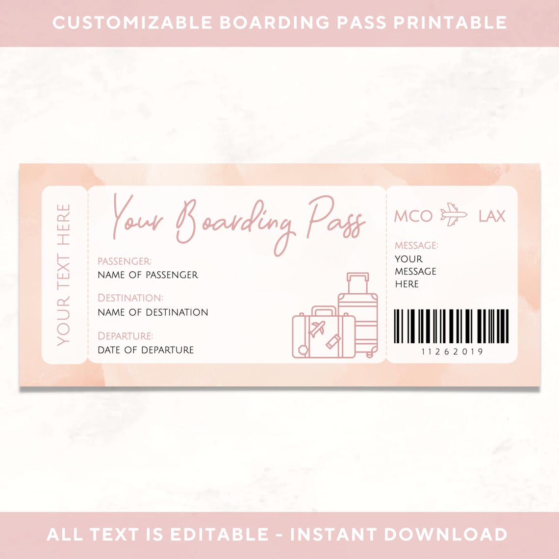 Personalized Boarding Pass, Editable Airline Ticket Printable, Surprise ...