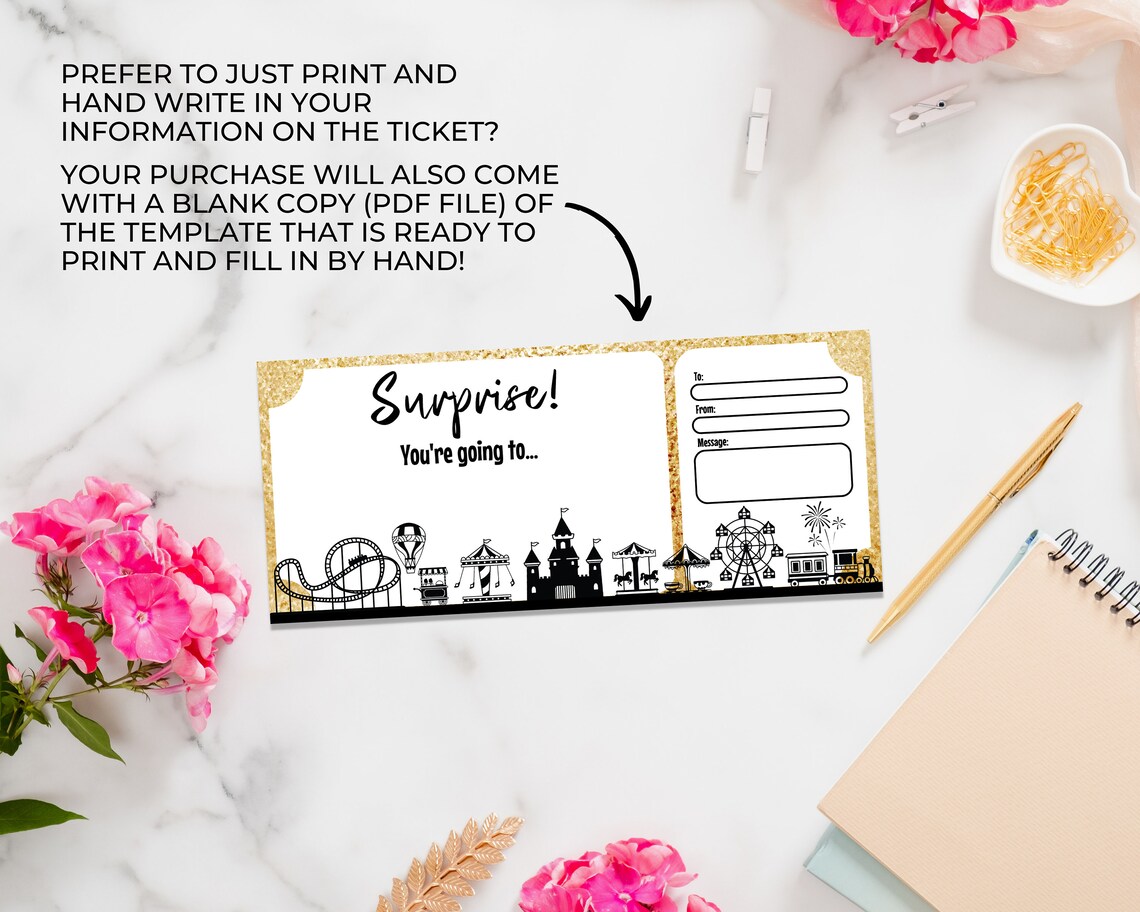 Theme Park Ticket Template, Personalized Admission Ticket for Amusement ...