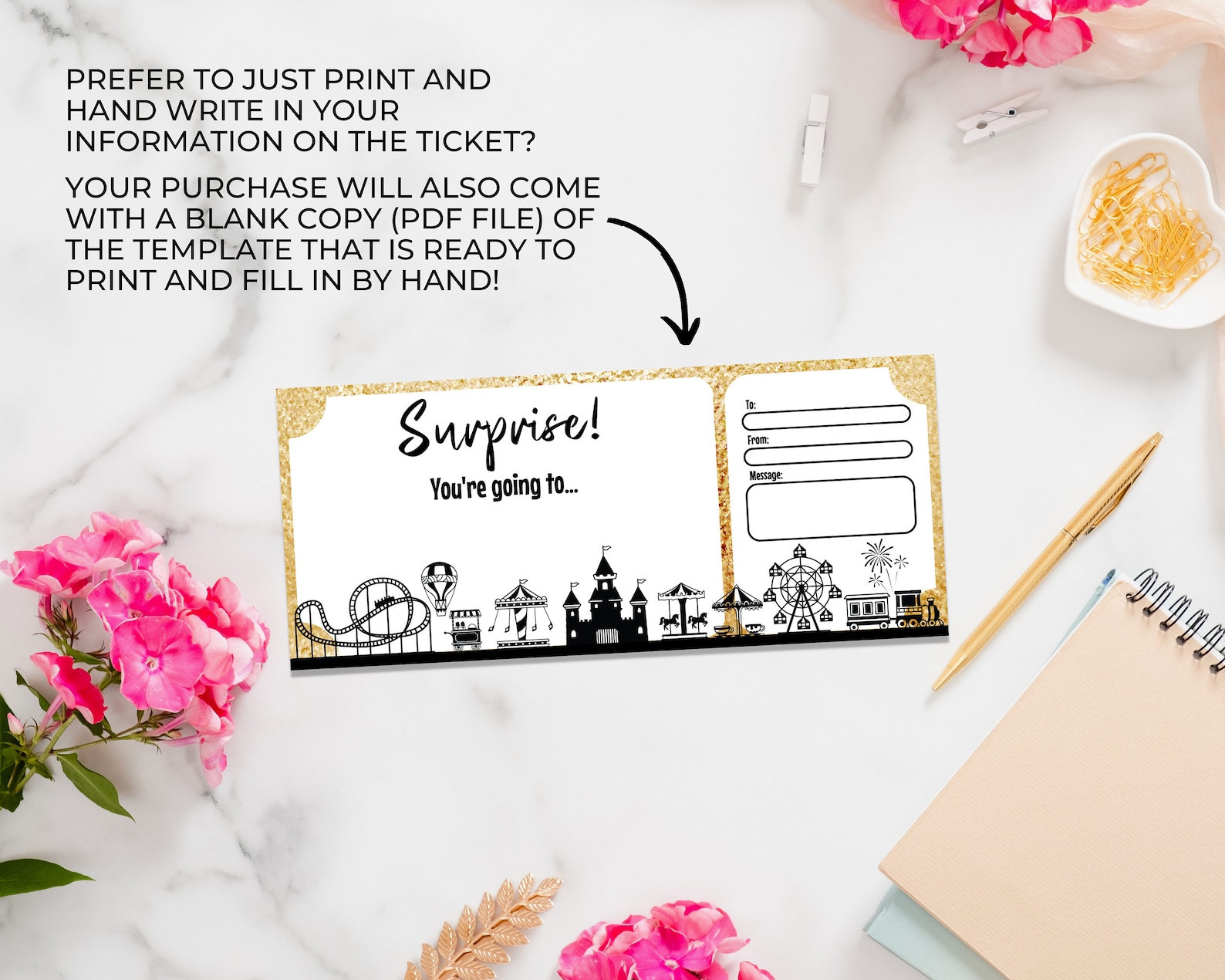 Theme Park Ticket Template, Personalized Admission Ticket for Amusement ...