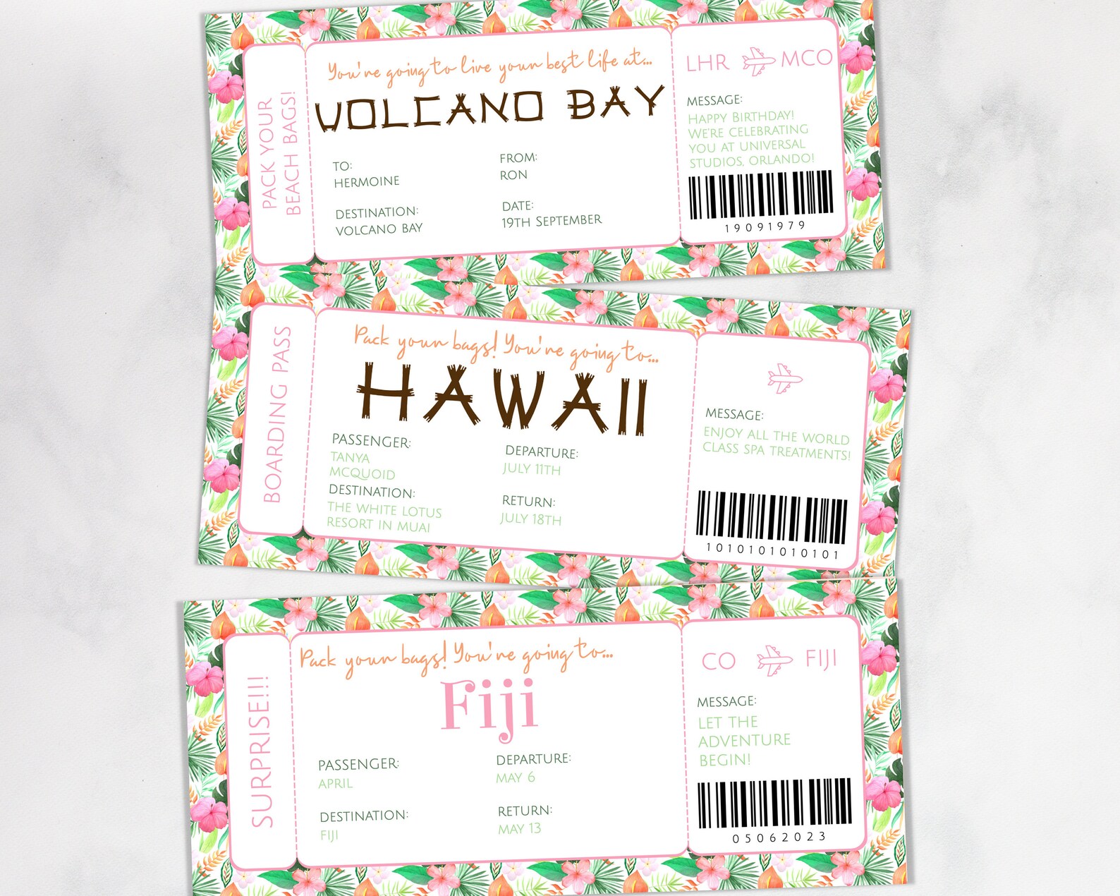 Editable Airline Ticket, Personalized Hawaiian Boarding Pass Printable ...