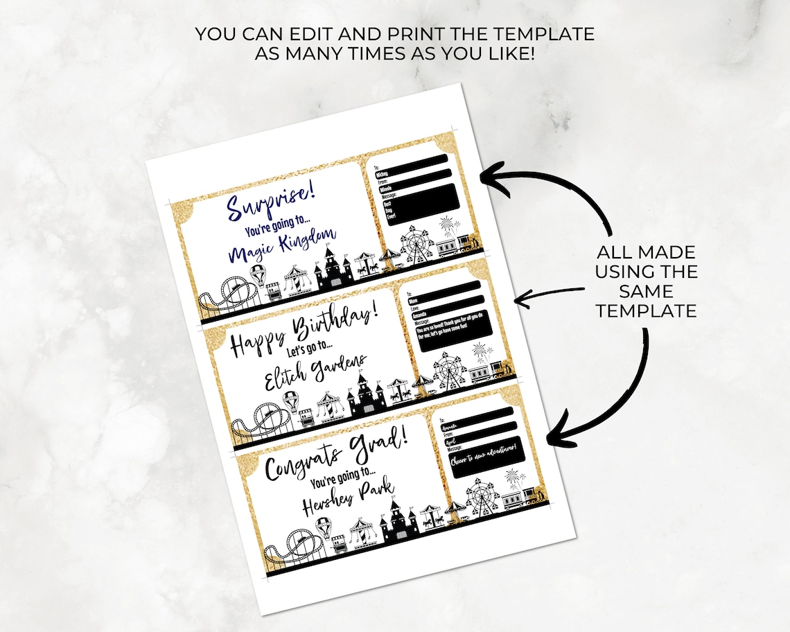 Theme Park Ticket Template, Personalized Admission Ticket for Amusement ...
