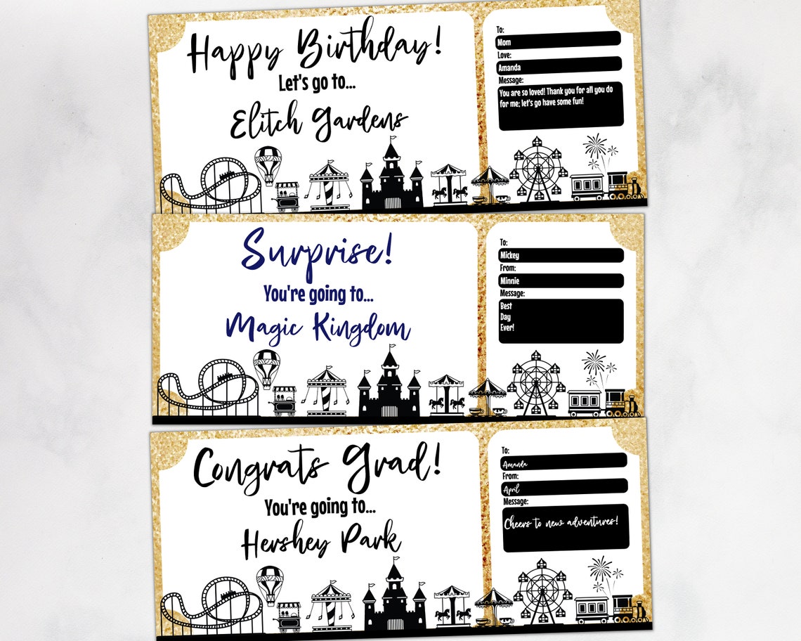 Theme Park Ticket Template, Personalized Admission Ticket for Amusement ...