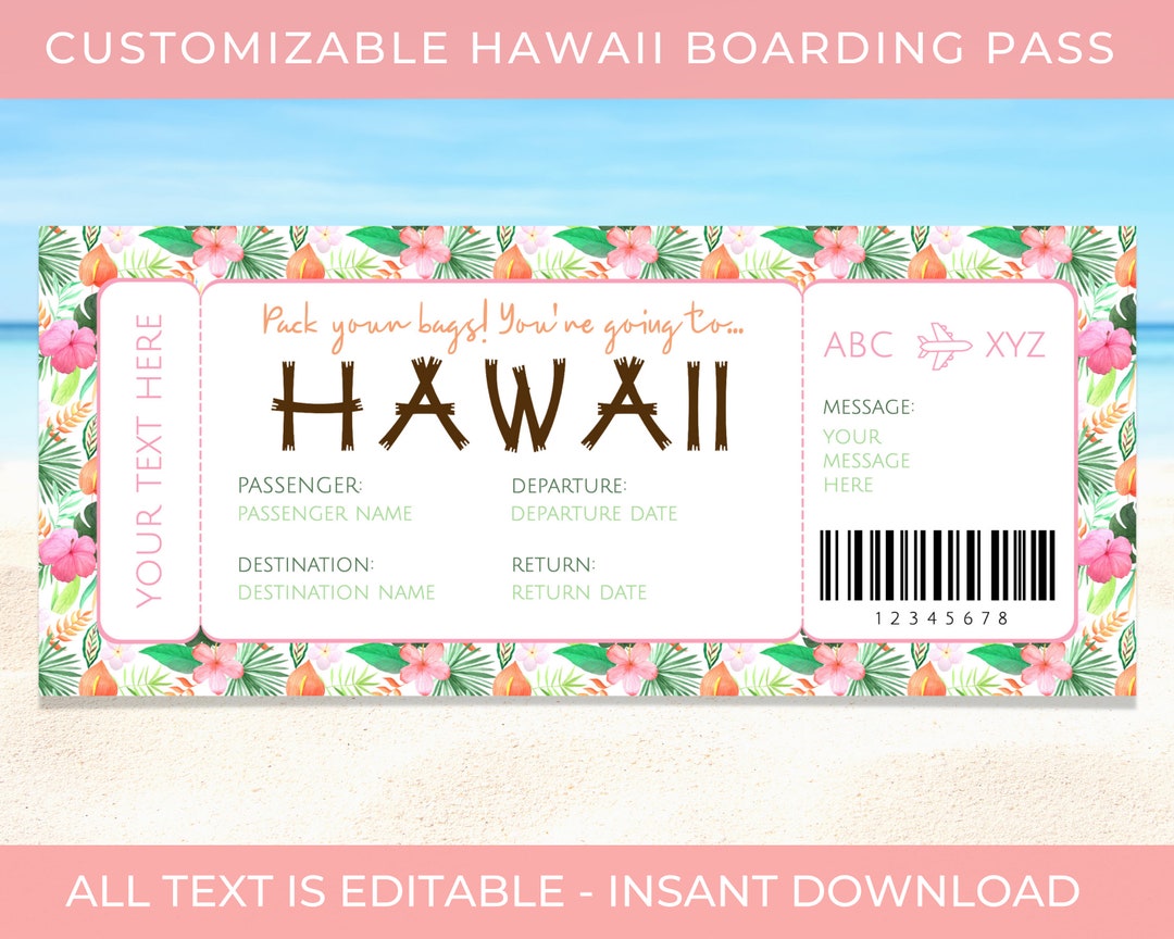 Editable Airline Ticket Personalized Hawaiian Boarding Pass - Etsy