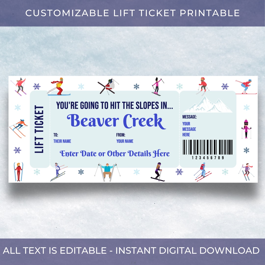 Ski Lift Ticket Template, Skiing Gift Certificate, Editable Ski Pass ...
